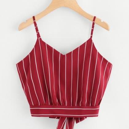 2020 Women Crop Tops Striped Tie Back Spaghetti Strap on Luulla