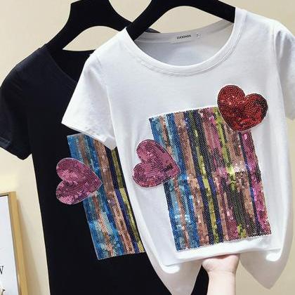 Cute Sequins T-shirt Black T-shirt White T-shirt on Luulla