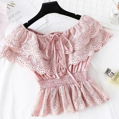 Romantic Short-sleeved Lace Top Women's Tops on Luulla