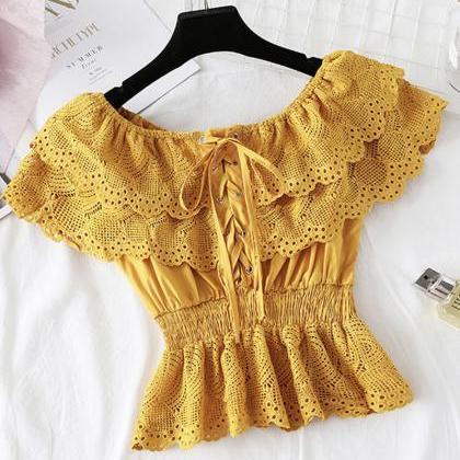 Romantic Short-sleeved Lace Top Women's Tops on Luulla