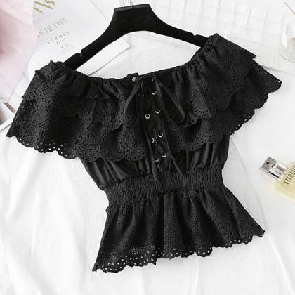Romantic Short-sleeved Lace Top Women's Tops on Luulla