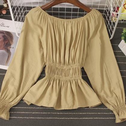 Simple Long-sleeved Waist Top on Luulla