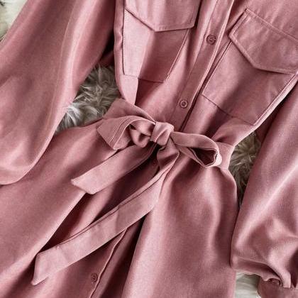 Simple Long Sleeve Shirt Dress on Luulla