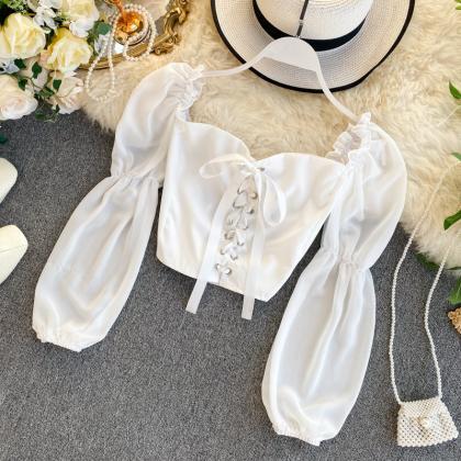 Cute Lace-up Tops Long Sleeve Tops on Luulla