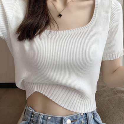 Simple Knitted Short Sleeve Top on Luulla