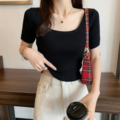 Simple Knitted Short Sleeve Top on Luulla