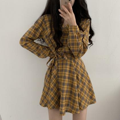 Cute V Neck Long Sleev Plaid Dress Fashion Dress on Luulla