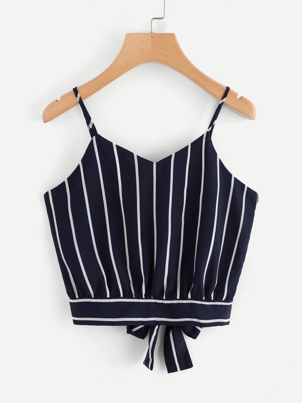 2020 Women Crop Tops Striped Tie Back Spaghetti Strap on Luulla