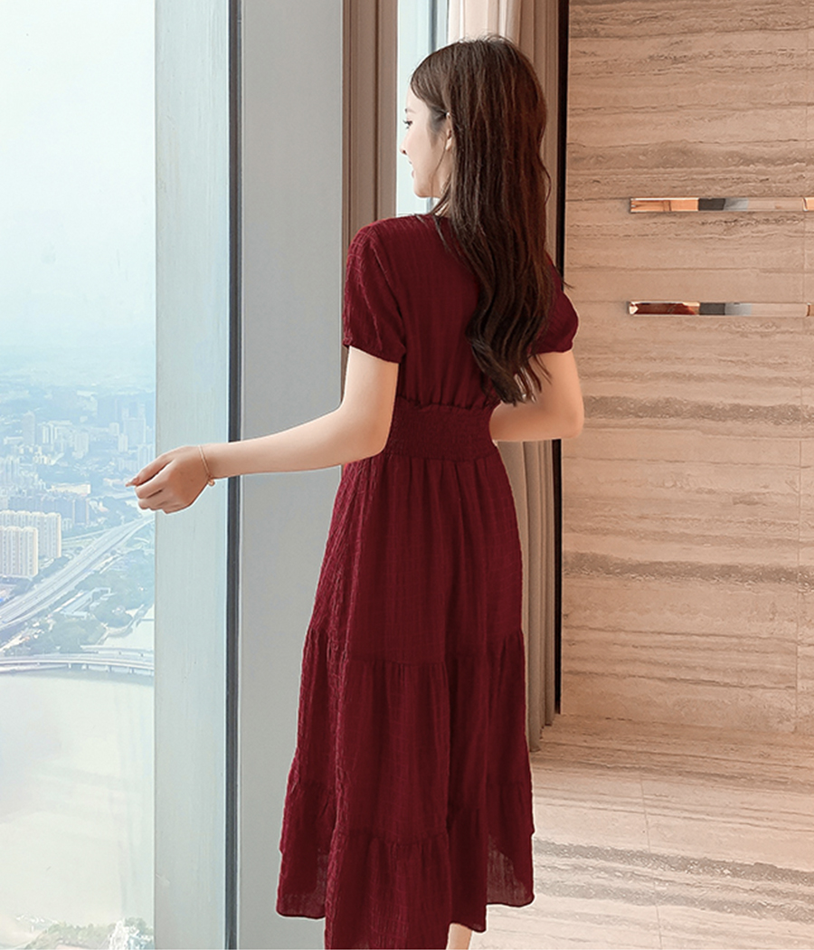 Burgundy V Neck Dress Summer Dress on Luulla