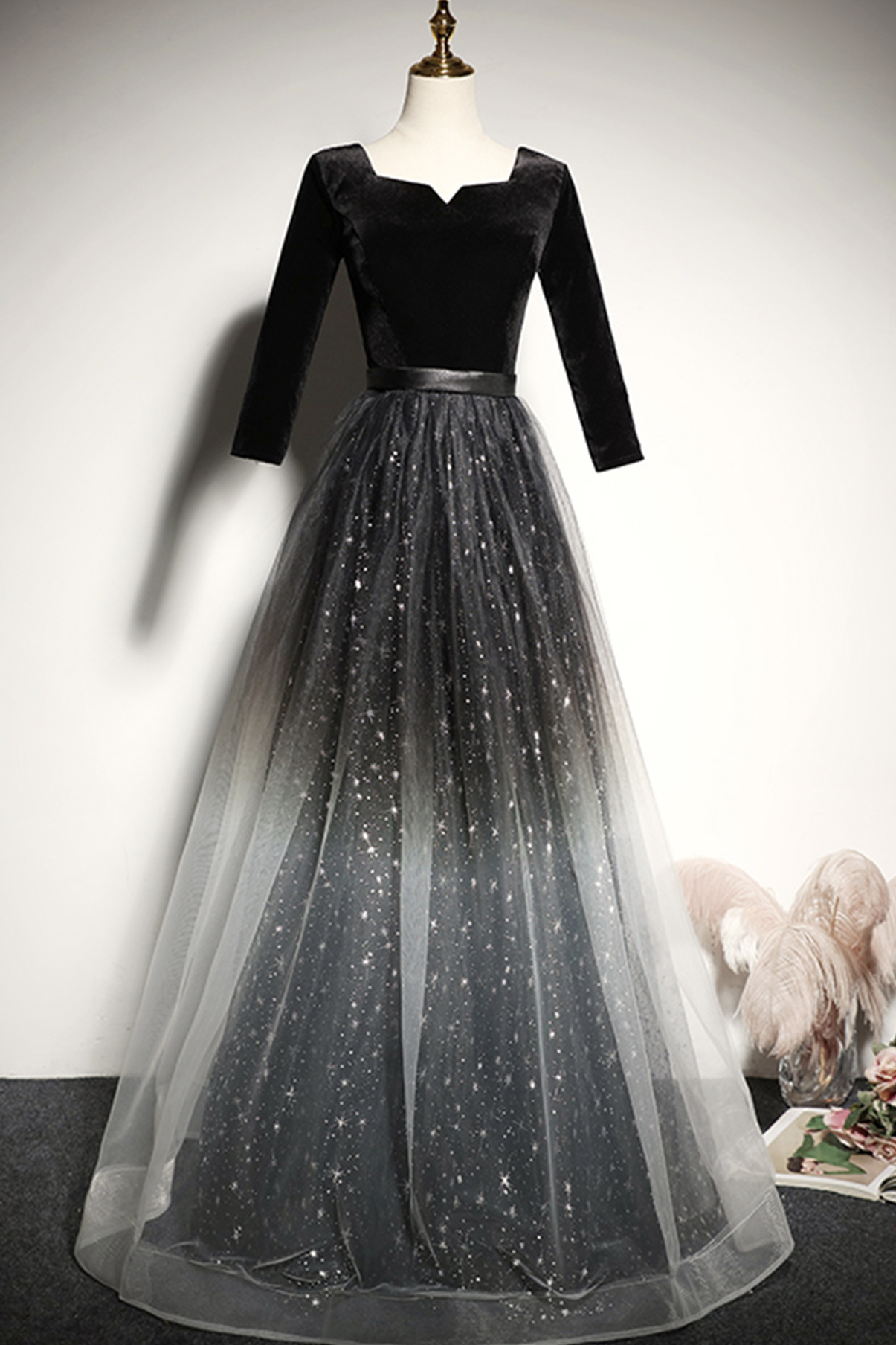 Elegant A Line Velvet Long Prom Dress Evening Dress on Luulla