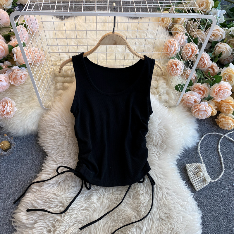 Simple Round Neck Tops Side Drawstring Top on Luulla