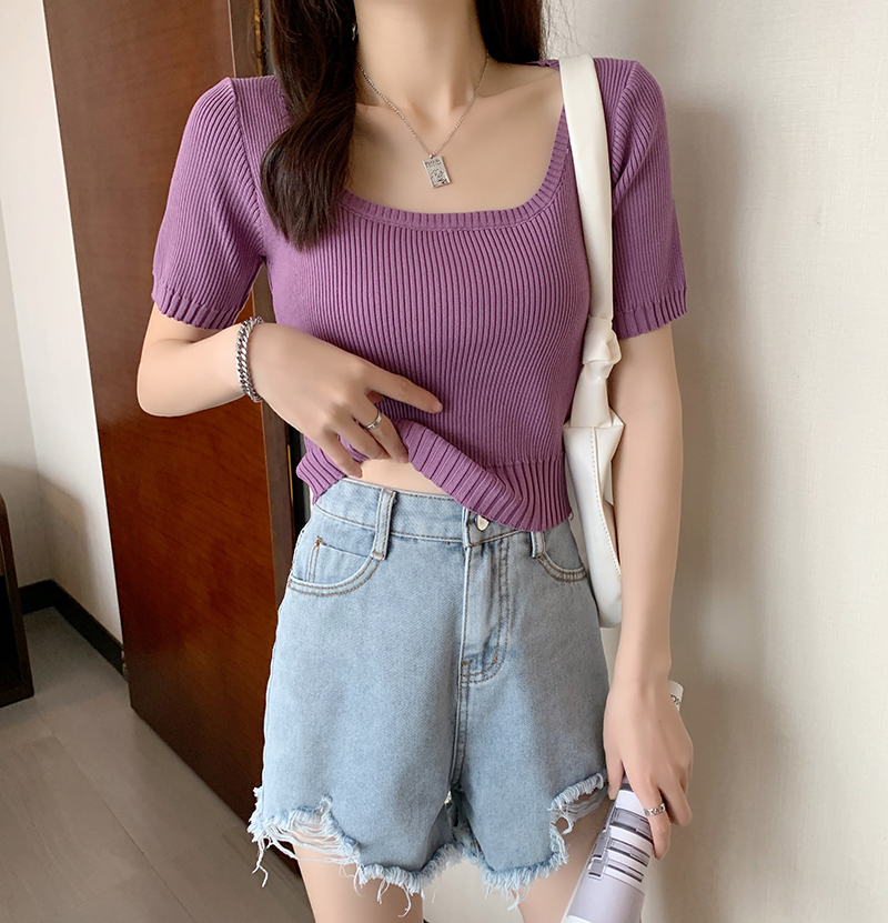 Simple Knitted Short Sleeve Top on Luulla