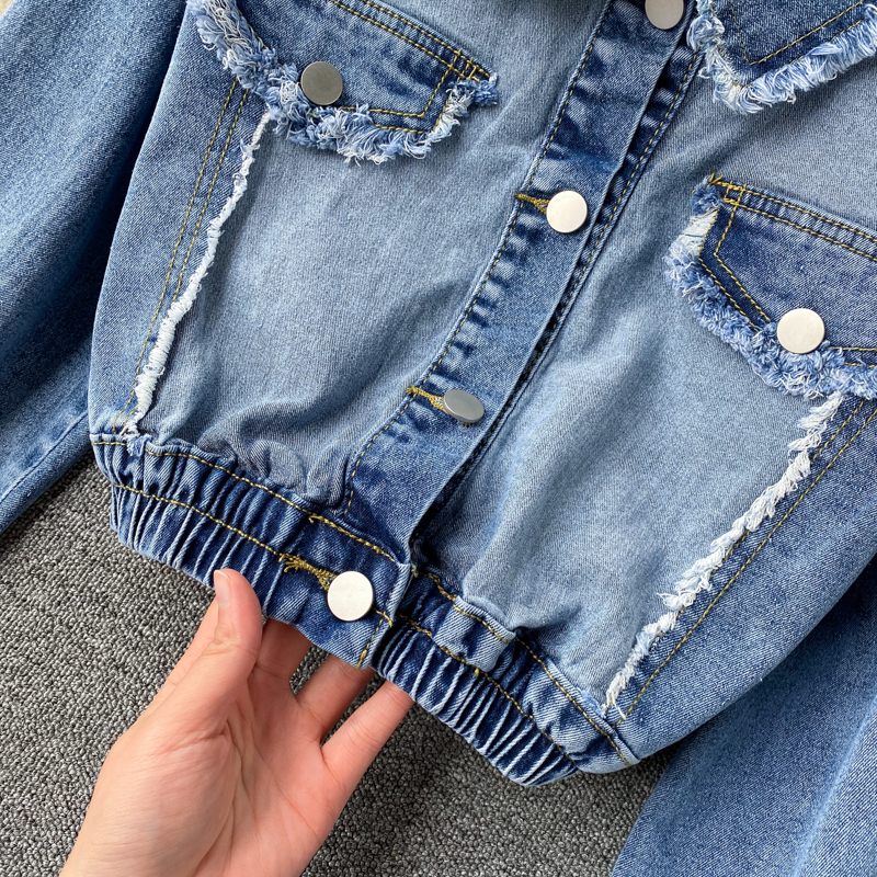 Chic Denim Long-sleeved Cropped Top on Luulla