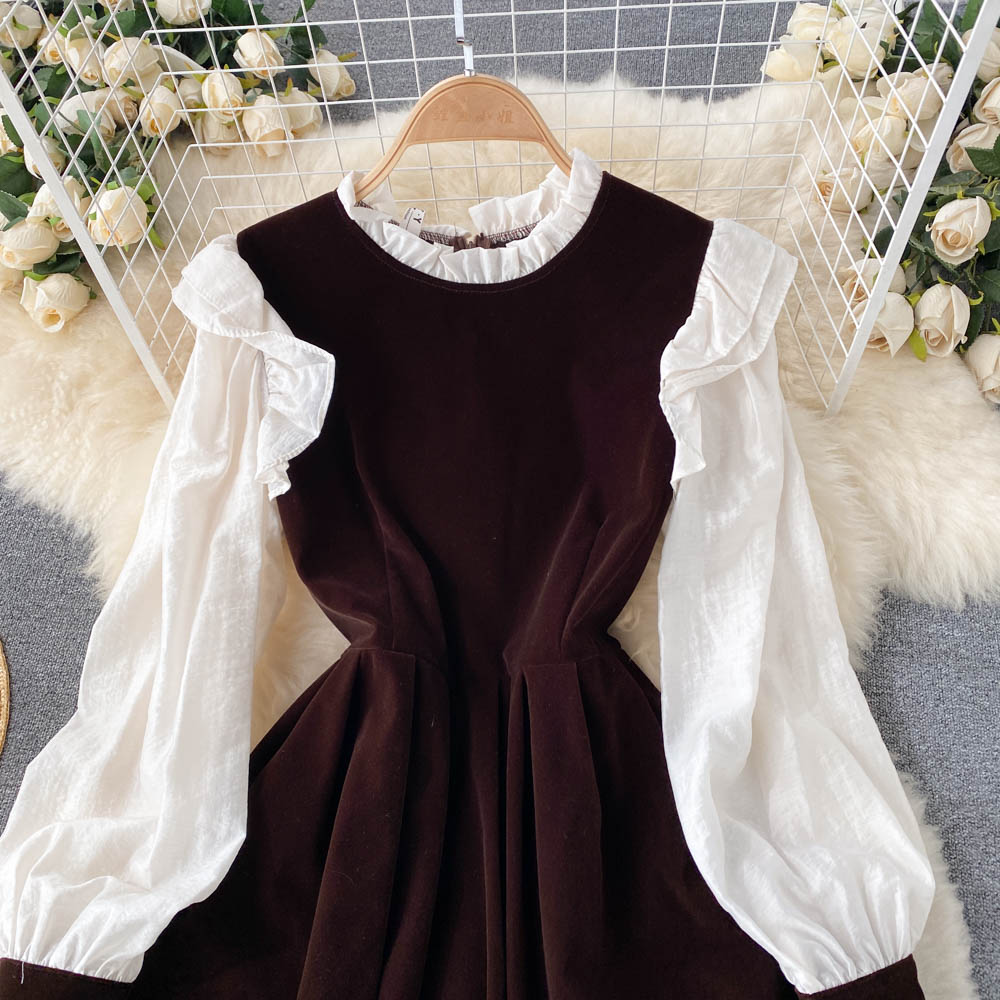 Cute Velvet Long Sleeve Dress A Line Fashion Dress on Luulla