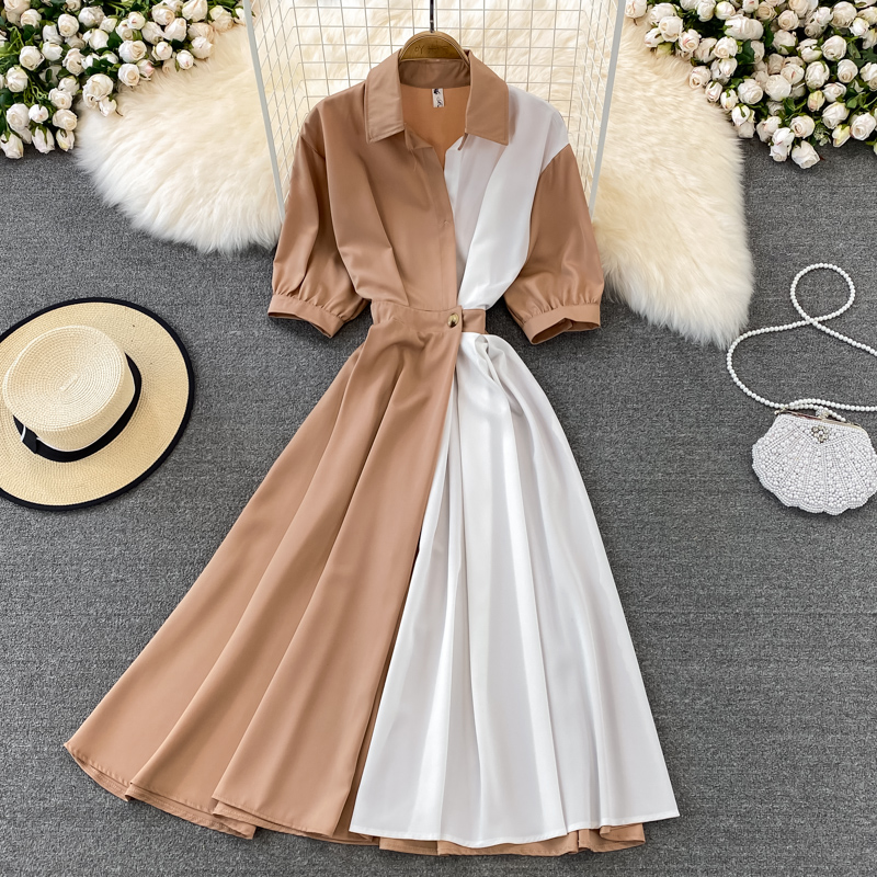 Chic Contrast Color Short-sleeved Dress on Luulla