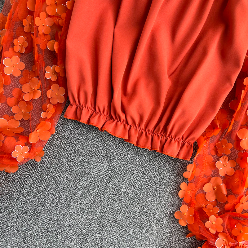 Cute Chiffon Flower Long Sleeve Top Crop Tops on Luulla