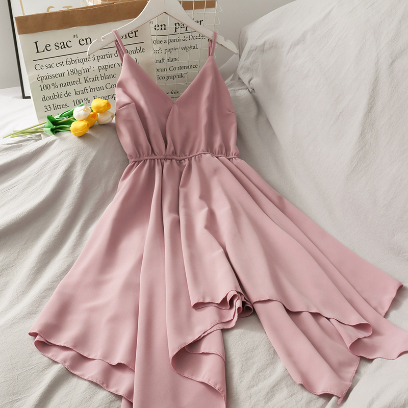 Cute V Neck Irregular Short Dress A Line Fashion Dress on Luulla