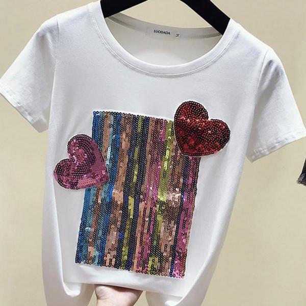 Cute Sequins T-shirt Black T-shirt White T-shirt on Luulla
