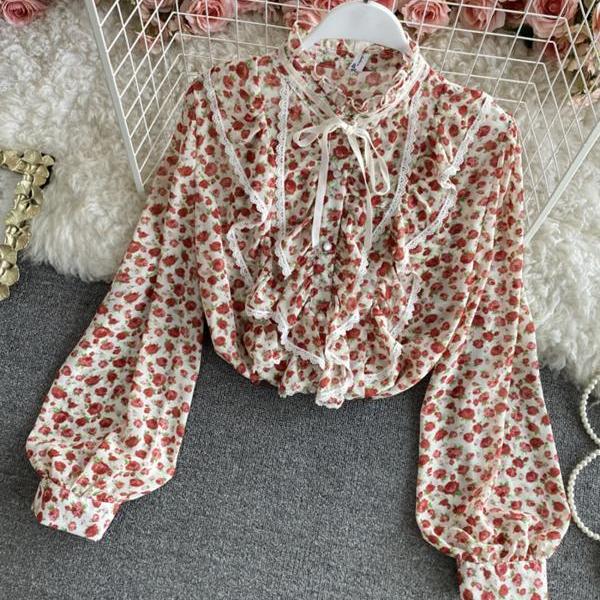 Cute Floral Long Sleeve Top on Luulla