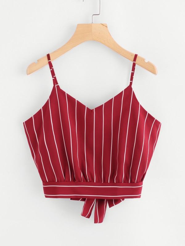 2020 Women Crop Tops Striped Tie Back Spaghetti Strap on Luulla