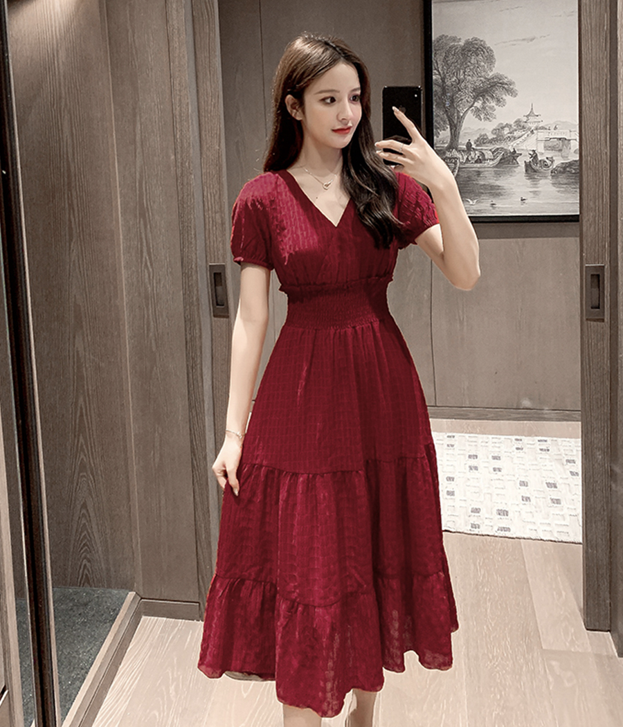 Burgundy V Neck Dress Summer Dress on Luulla