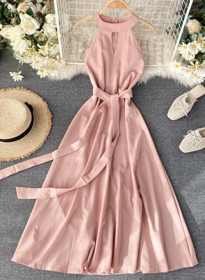 Pink A Line Chiffon Halter Dress Summer Dress on Luulla
