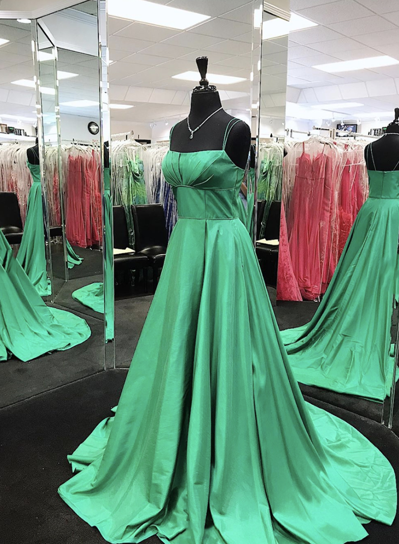 Green Satin Long Prom Dress Green Evening Dress on Luulla