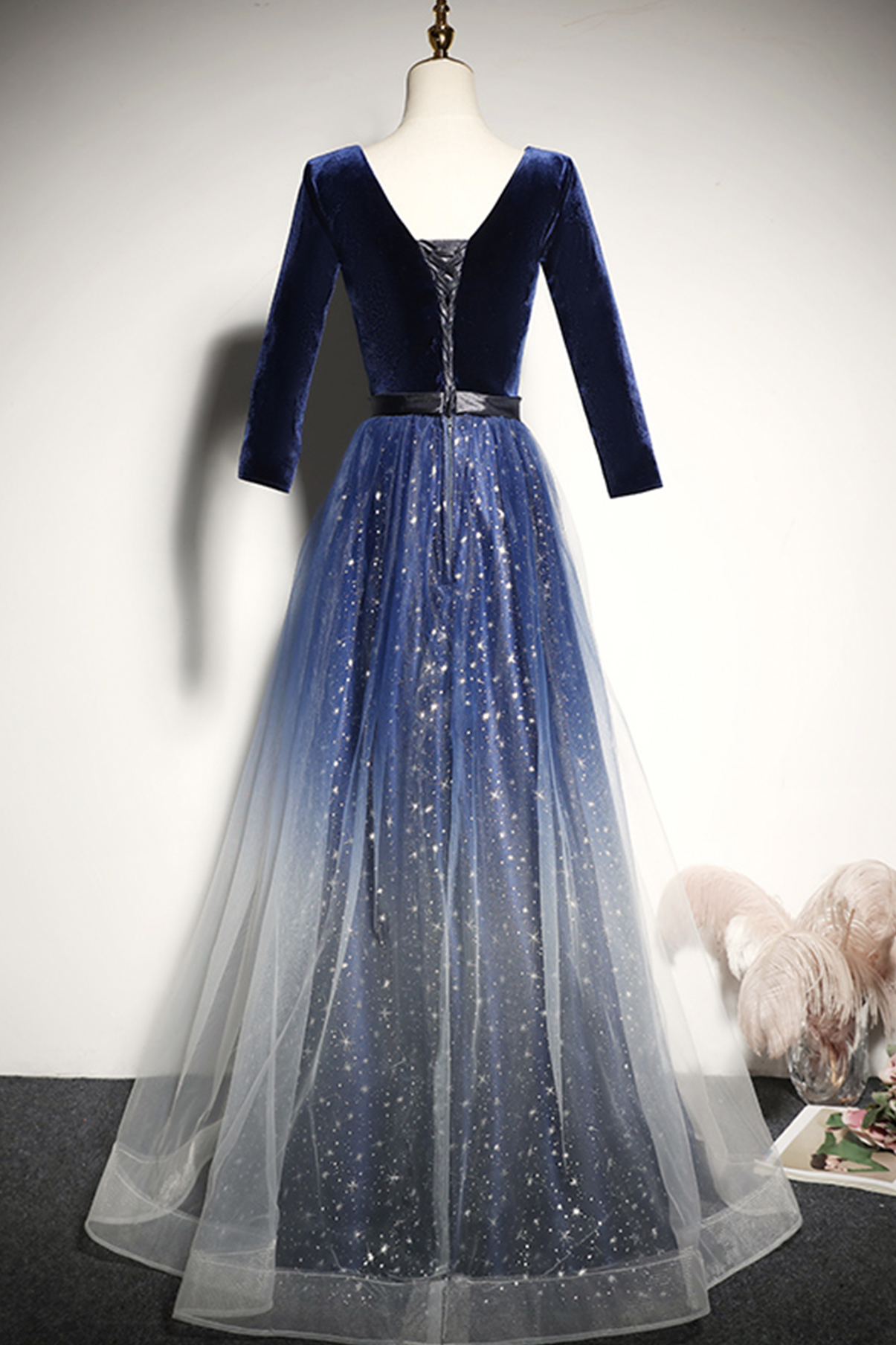 Elegant A Line Velvet Long Prom Dress Evening Dress on Luulla