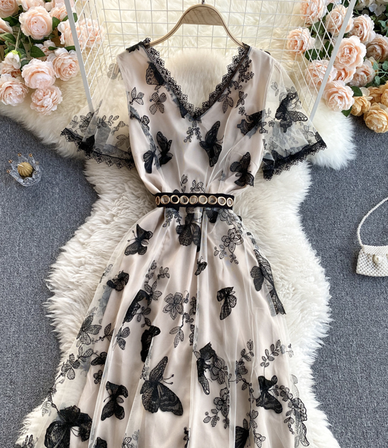 A Line V Neck Dress With Bow on Luulla