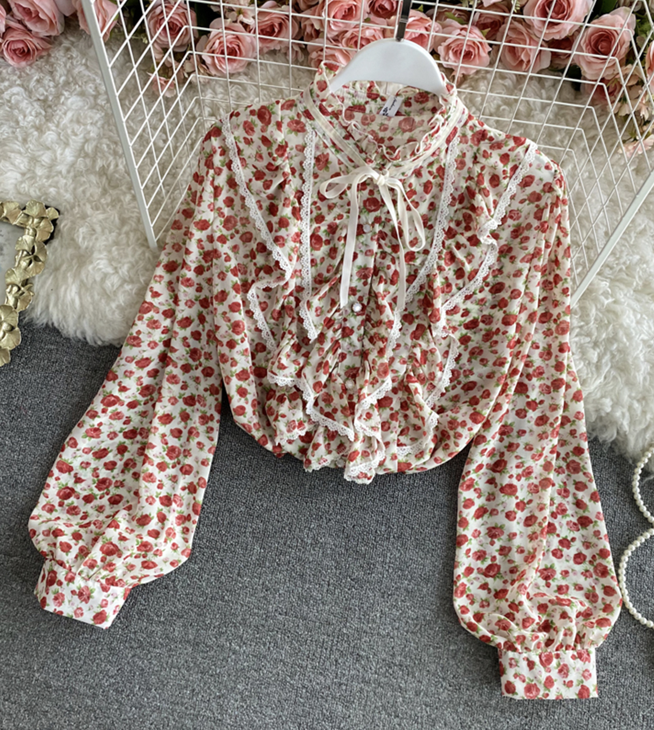 Cute Floral Long Sleeve Top on Luulla