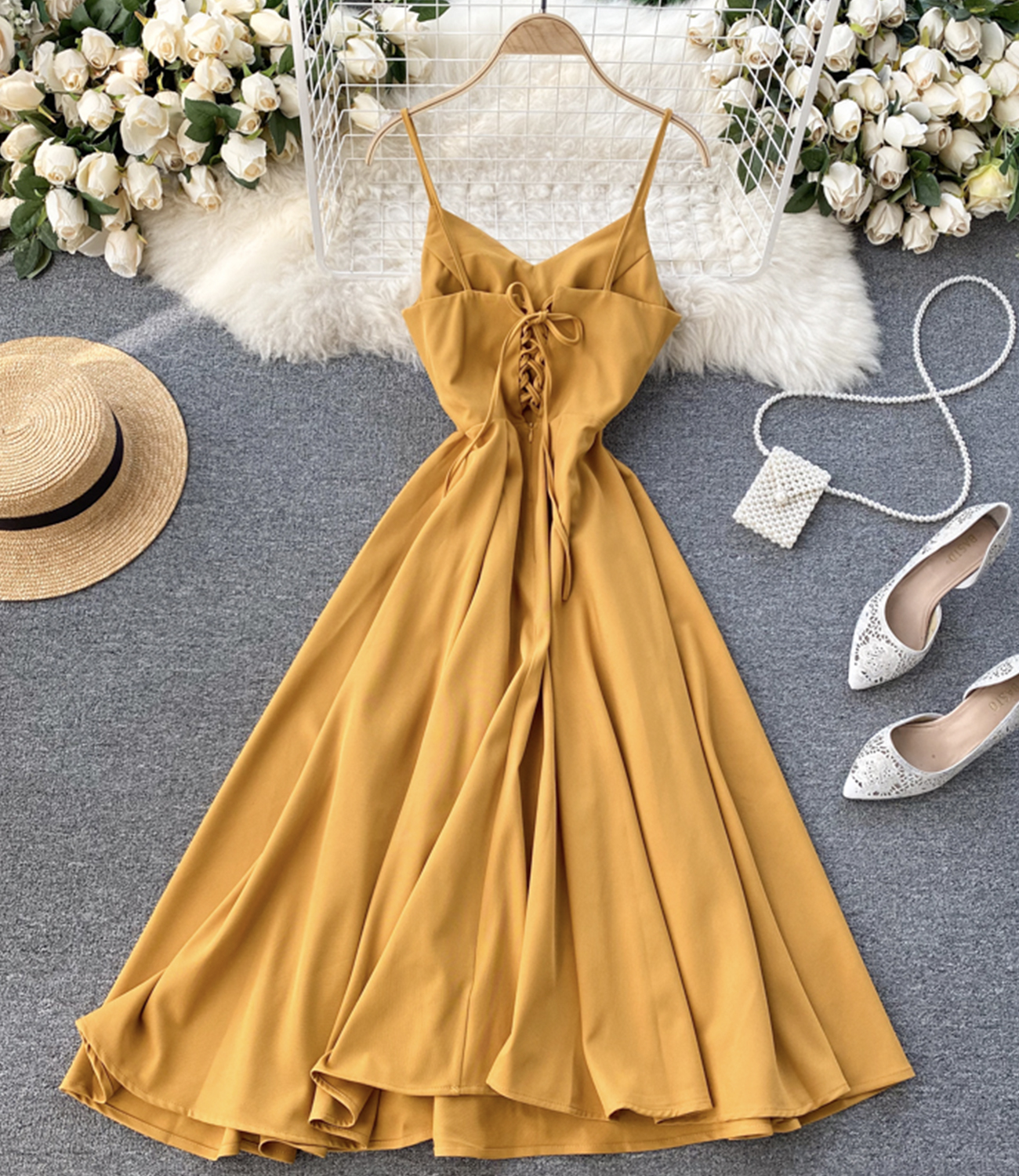 Stylish V Neck Lace Up Dress A Line Party Dress on Luulla