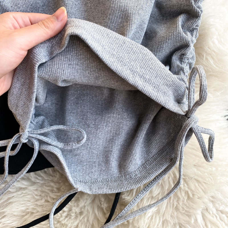 Simple Round Neck Tops Side Drawstring Top on Luulla