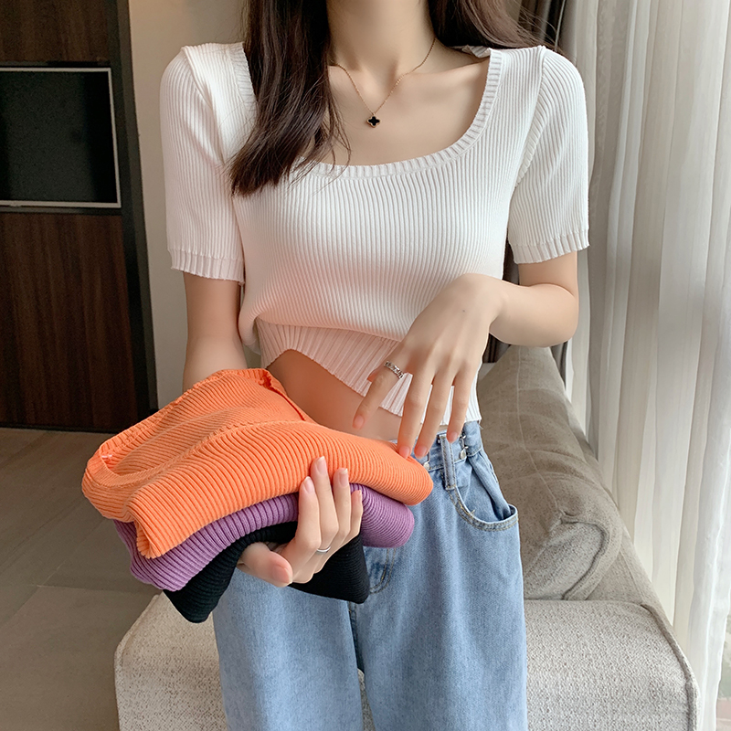 Simple Knitted Short Sleeve Top on Luulla