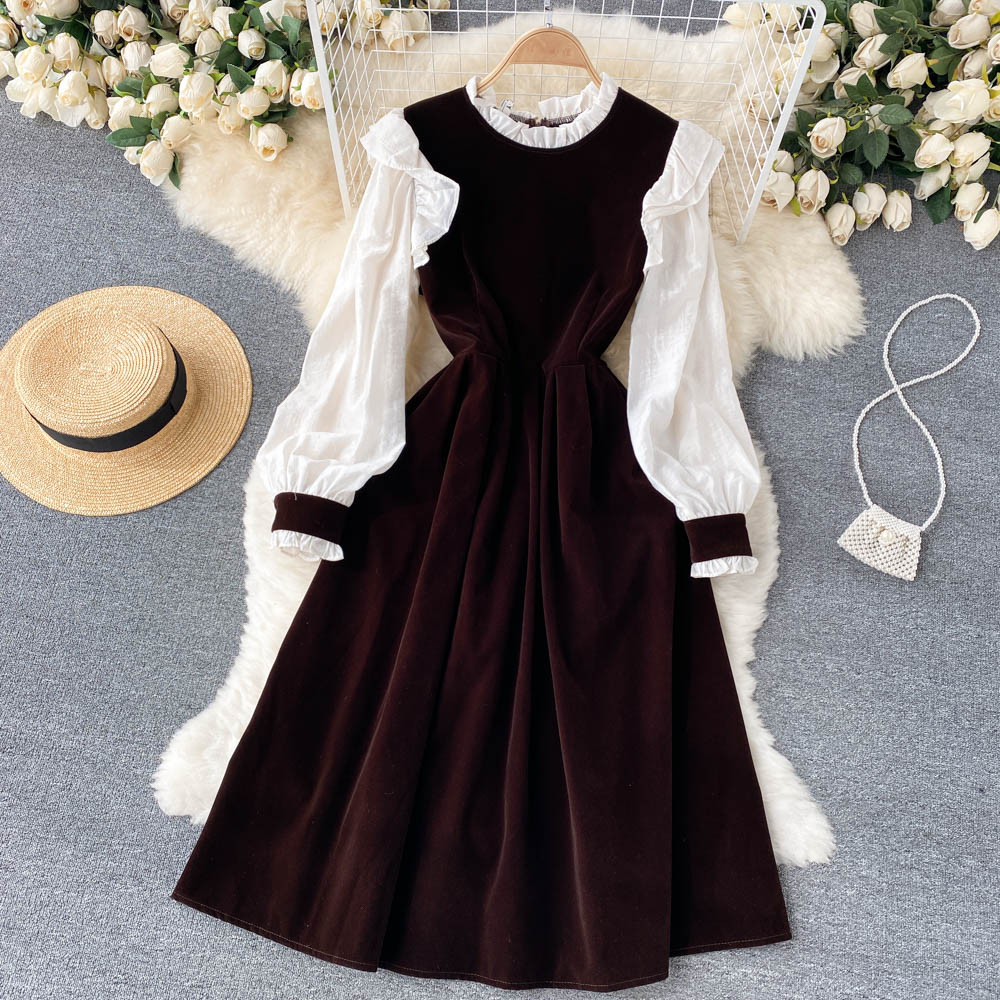 Cute Velvet Long Sleeve Dress A Line Fashion Dress on Luulla