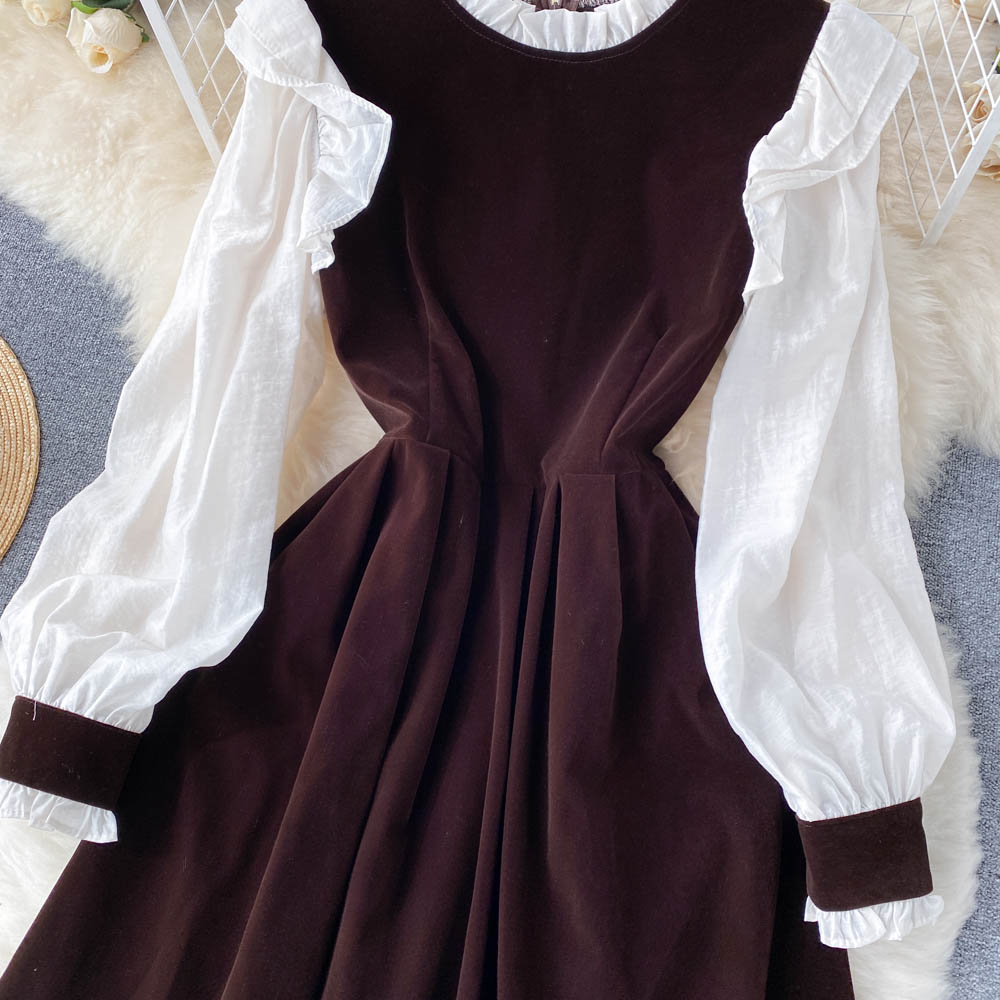 Cute Velvet Long Sleeve Dress A Line Fashion Dress on Luulla