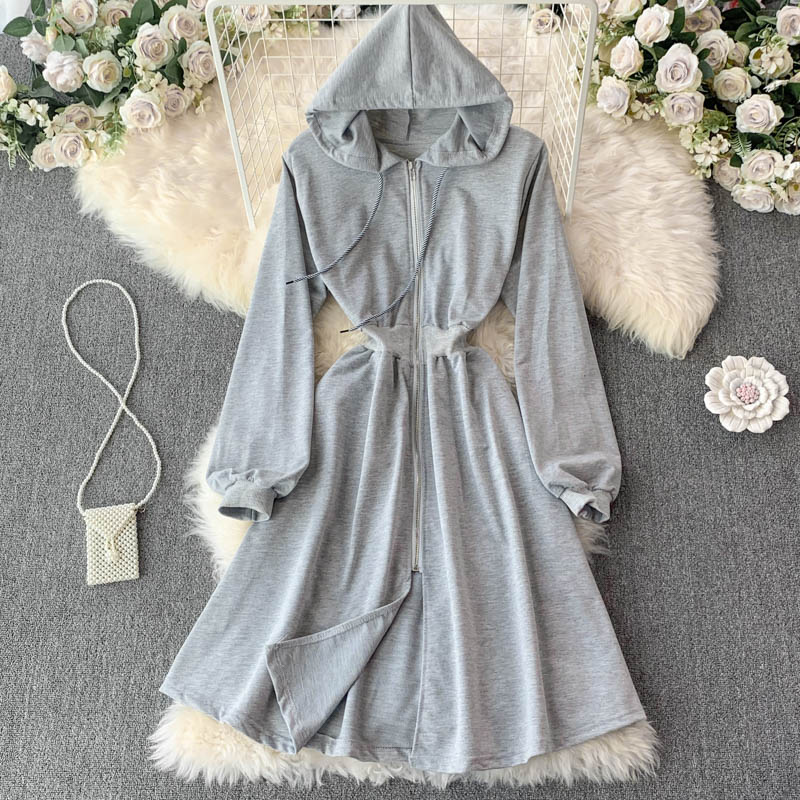 Simple A Line Long Sleeve Hoodie Dress on Luulla
