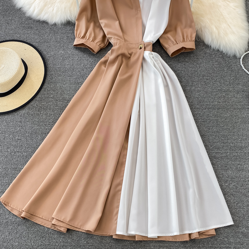 Chic Contrast Color Short-sleeved Dress on Luulla